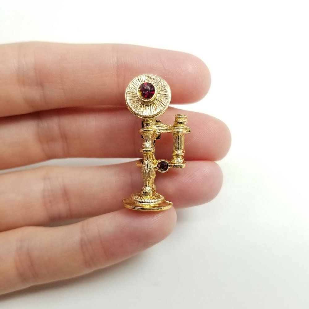 Vintage Gerry's Candlestick Telephone Brooch, Gold To… - Gem